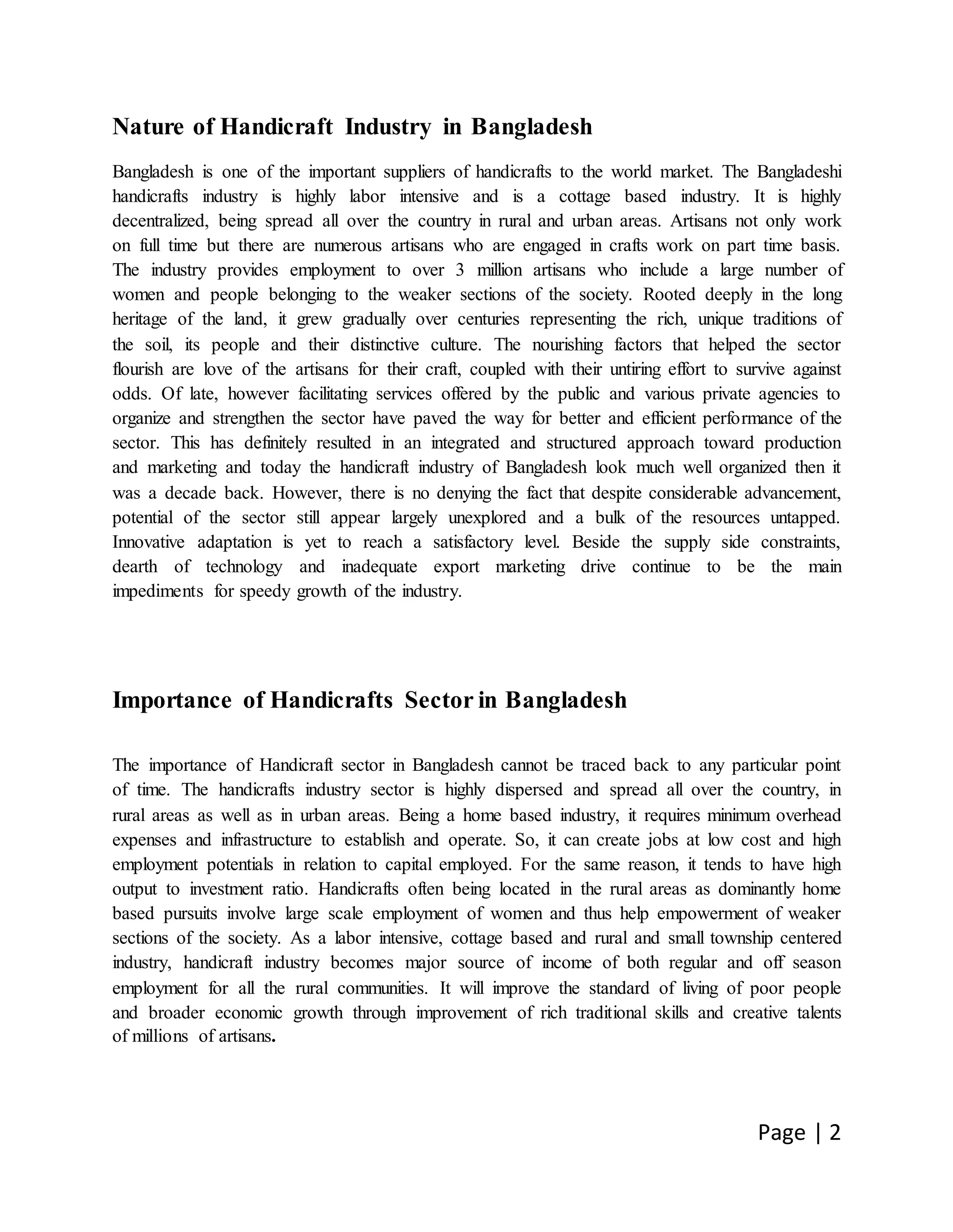 Handicraft Industry in Bangladesh | DOCX