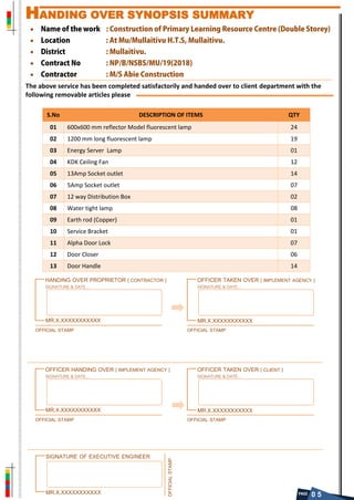Document for Handing over the building | PDF