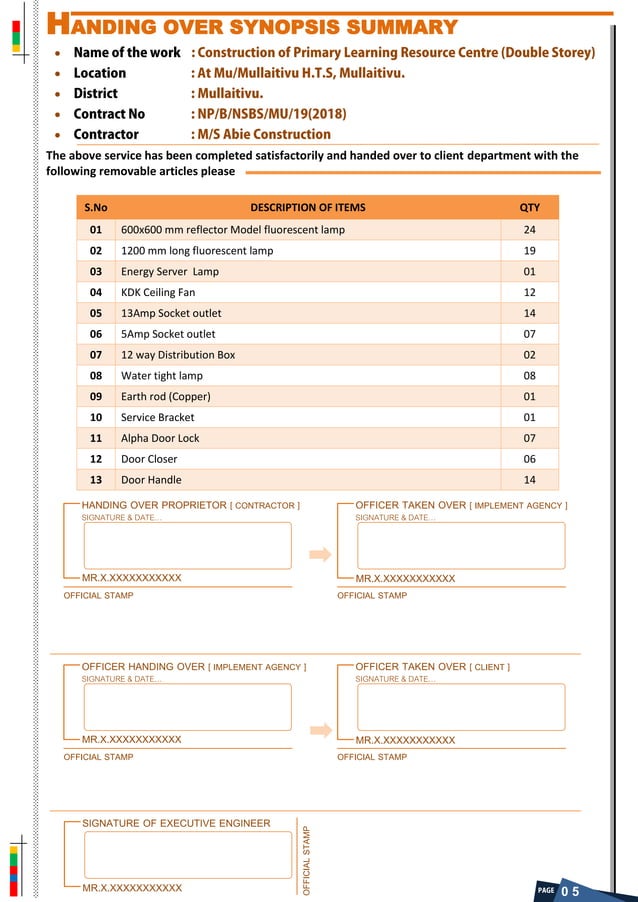 Document for Handing over the building | PDF