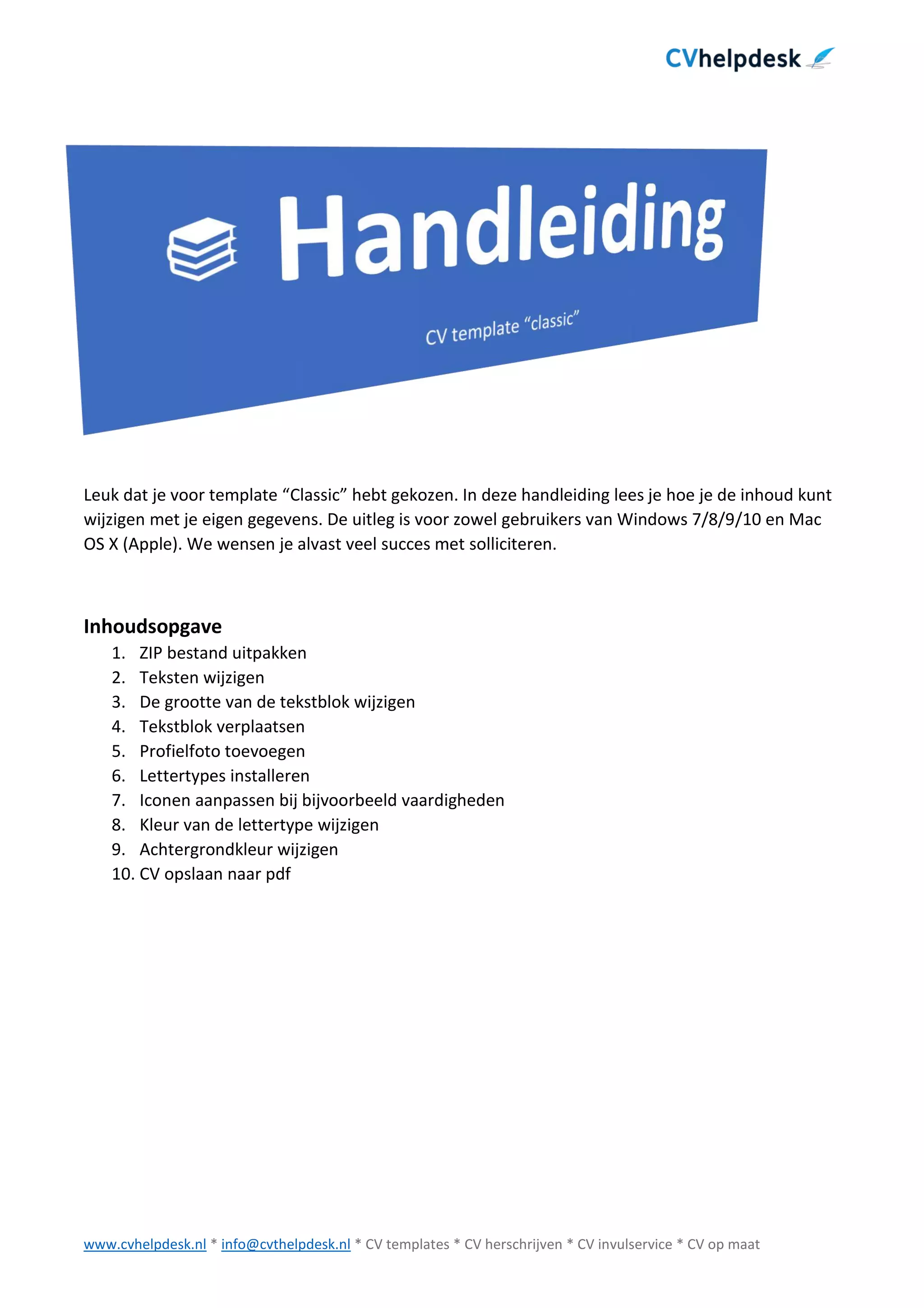Handleiding cv template classic | PDF