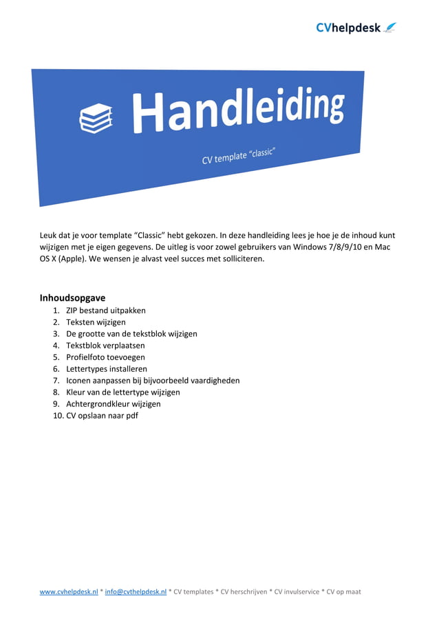 Handleiding cv template classic | PDF