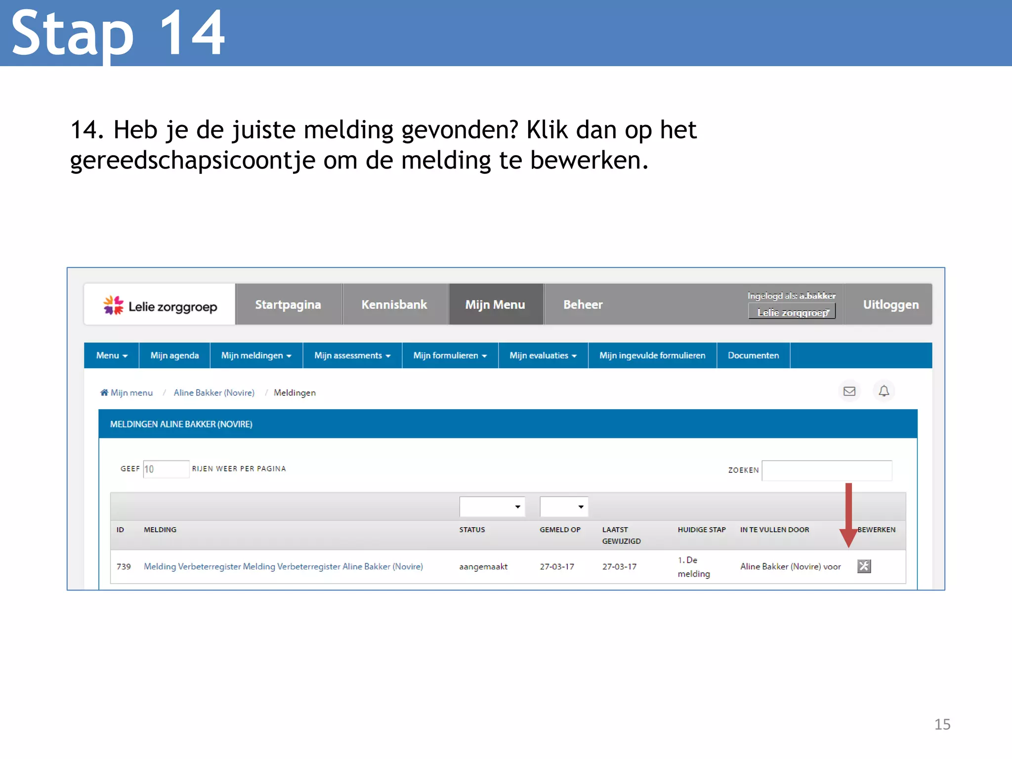 Handleiding Lelie Zorggroep melding verbeterregister bekijken | PPTX