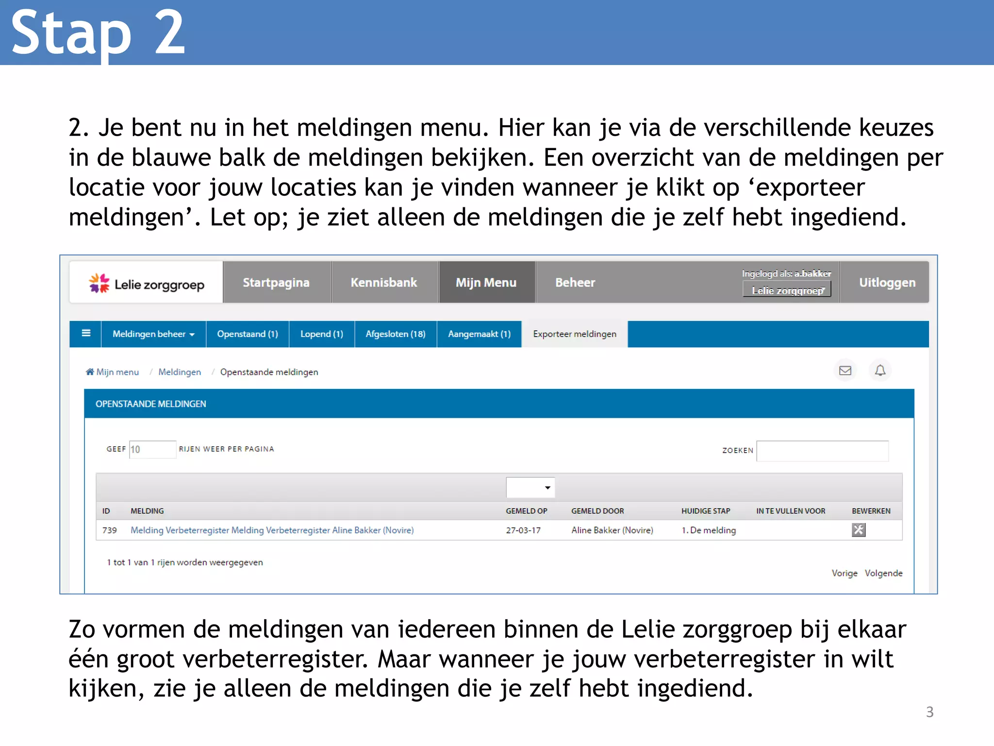 Handleiding Lelie Zorggroep melding verbeterregister bekijken | PPTX