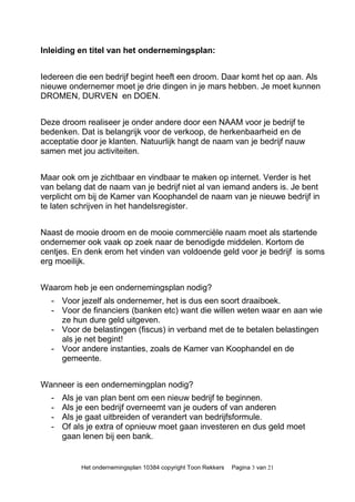 Handleiding Ondernemingsplan | PDF