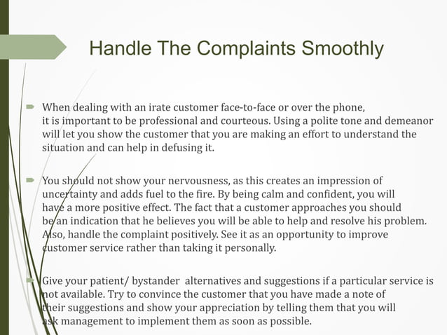 Handle the complaints in hospital | PPTX | First Aid | Injuries