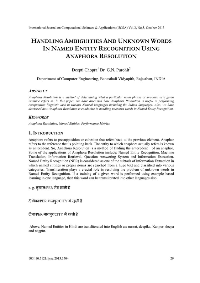 Handling ambiguities and unknown words in named entity recognition using anaphora resolution ...
