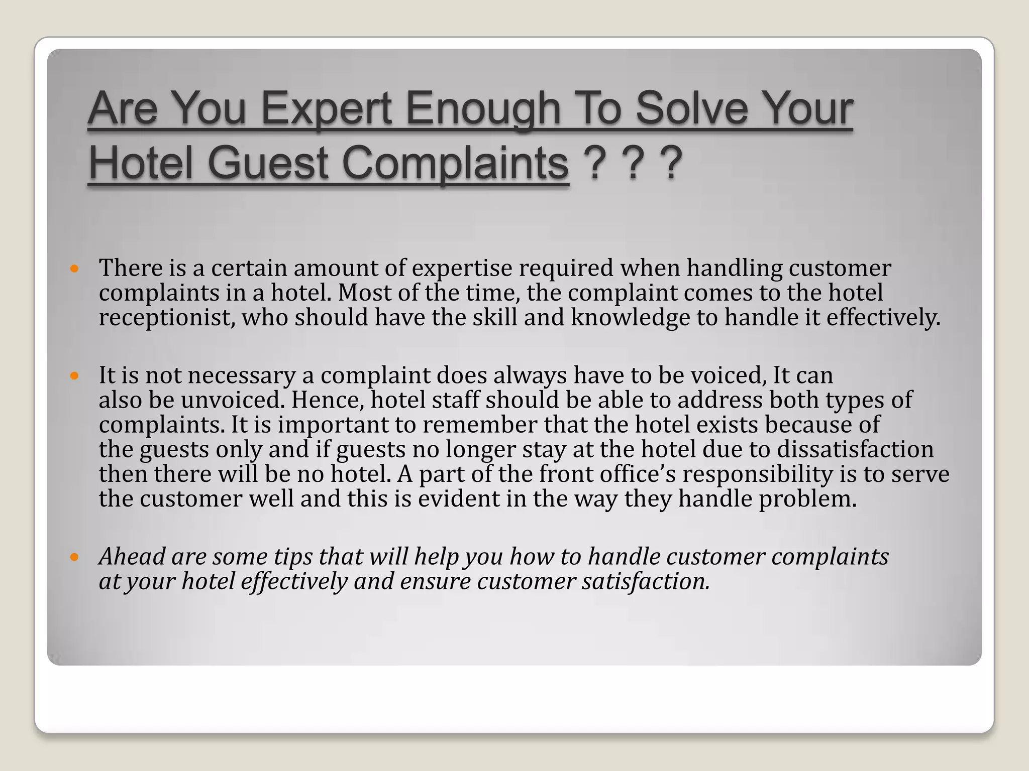 How to Handle Guest with Complaints in Hotel | PPTX
