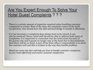 How to Handle Guest with Complaints in Hotel | PPTX