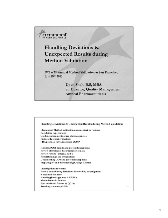 Handling deviations & unexpected results during method validation | PDF ...