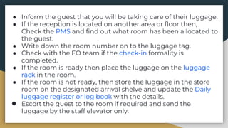 Procedure of Handling Guest Luggage with industry standard | PDF