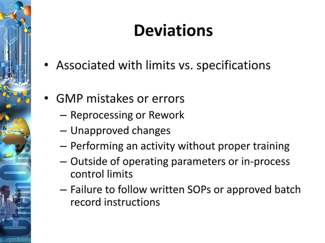 GMP Training: Handling of deviation | PPTX | Manufacturing Industry ...