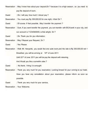 Handling reservation by phone | DOCX