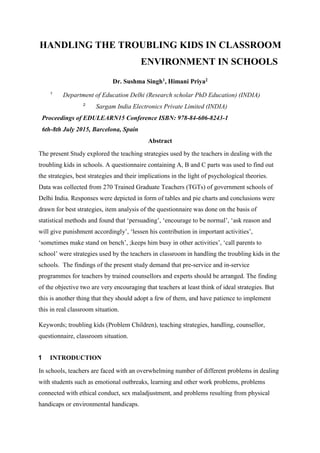 Handling the troubling kids in classroom environment in schools | PDF
