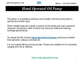 Hand operated oil pump
