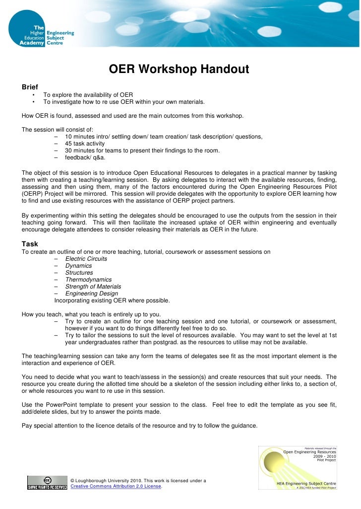 OERP Workshop; Methods & Processes. Workshop Handout