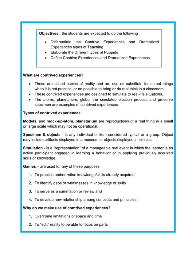 Teaching with Contrived and Dramatized Experiences | PDF
