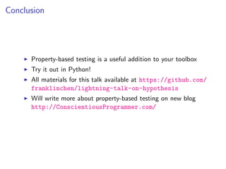 5-minute intro to property-based testing in Python with hypothesis | PPT