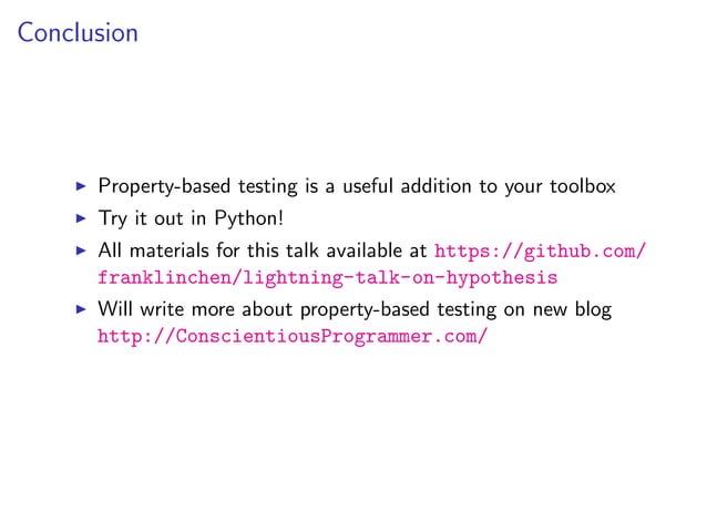 5-minute intro to property-based testing in Python with hypothesis | PPT