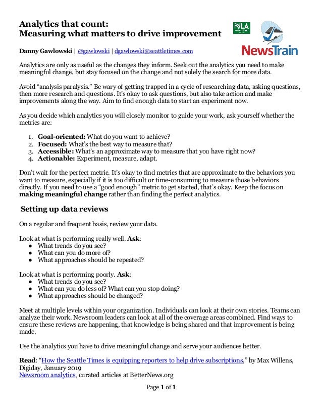 Analytics that count: measuring what matters to drive improvement ...