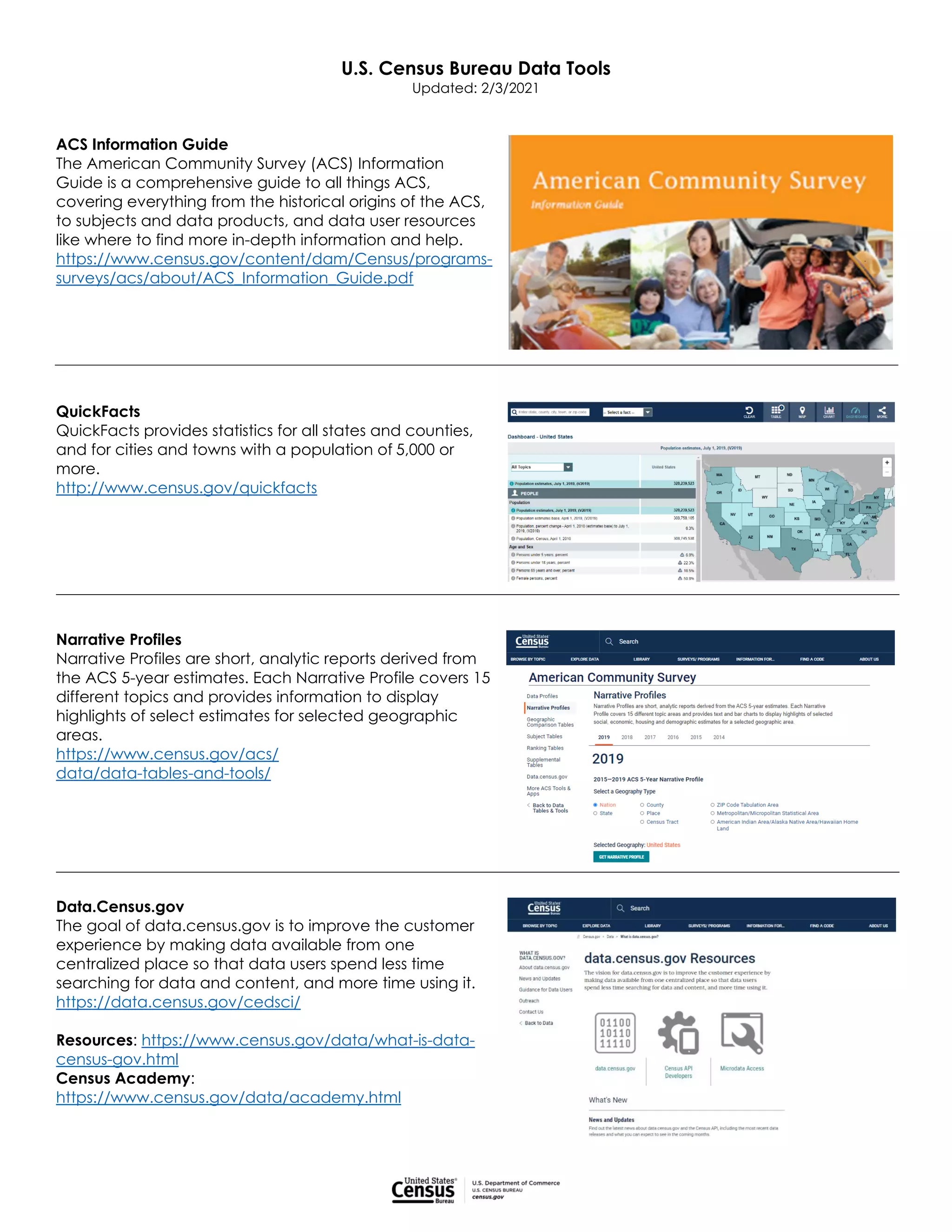 U.S Census Bureau Data Tools Handout | PDF