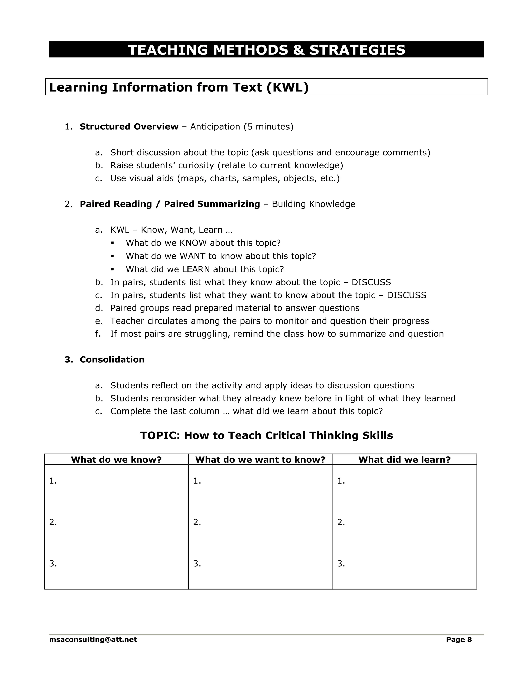 Handout -critical_thinking_-_teaching_methods_and_strategies (1) | PDF ...