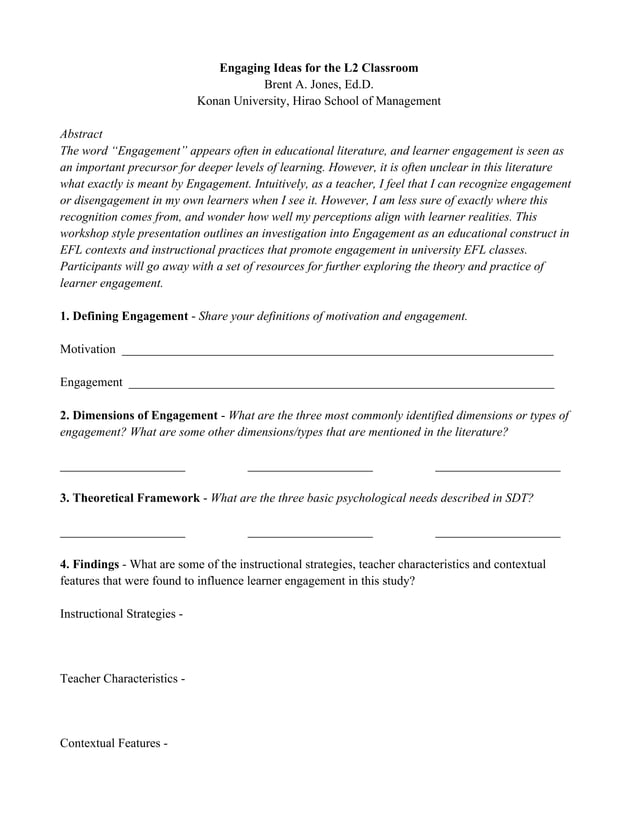 Handout - Engaging Ideas for the L2 Classroom | PDF