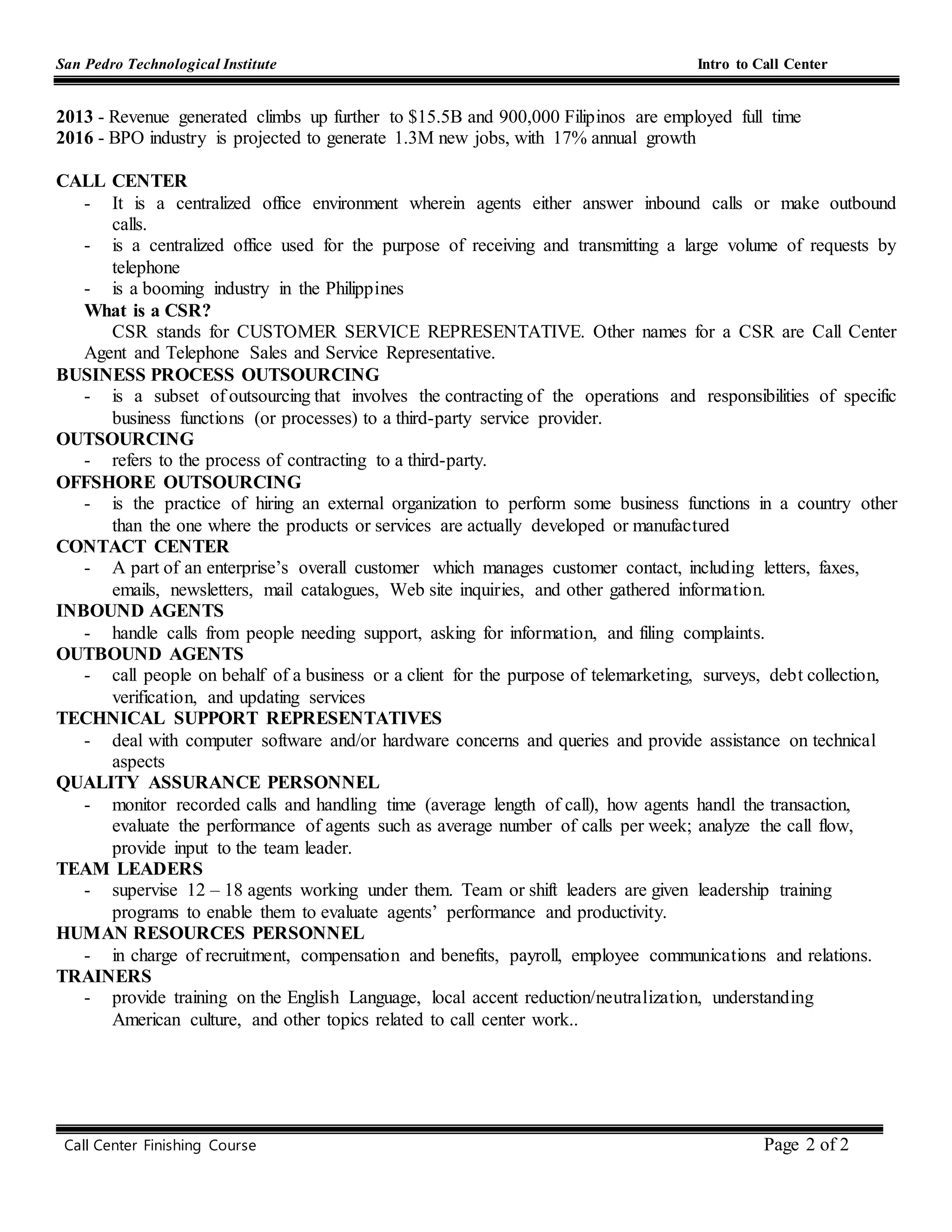 Introduction to Call Center | DOCX