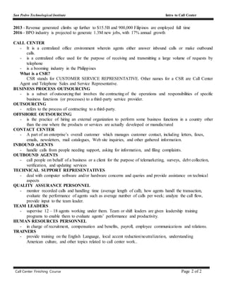Introduction to Call Center | DOCX