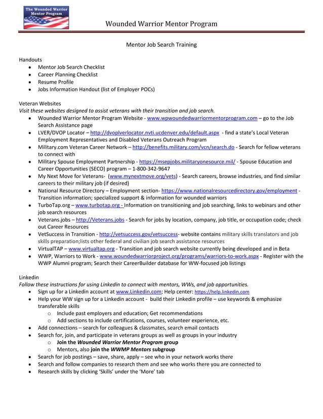 WWMP Mentor Training Handout | PDF