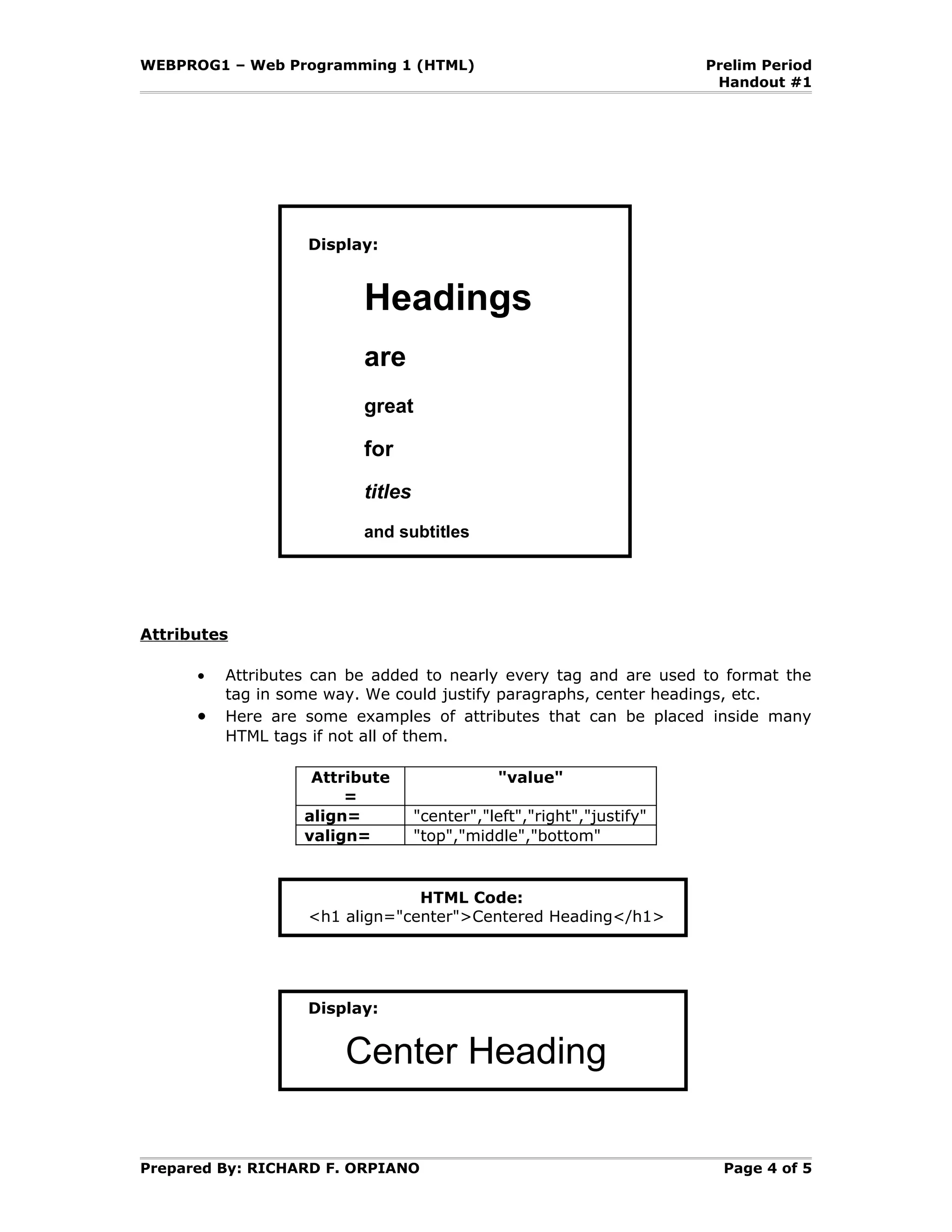 Handout1 intro to html | DOC
