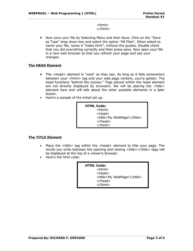 Handout1 intro to html | PDF
