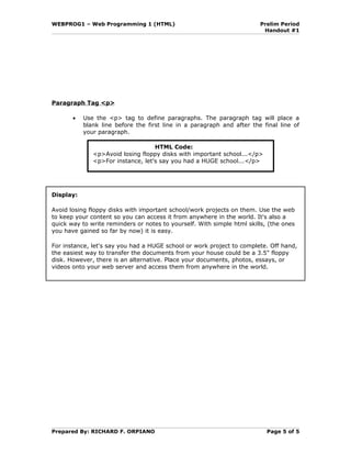 Handout1 intro to html | DOC