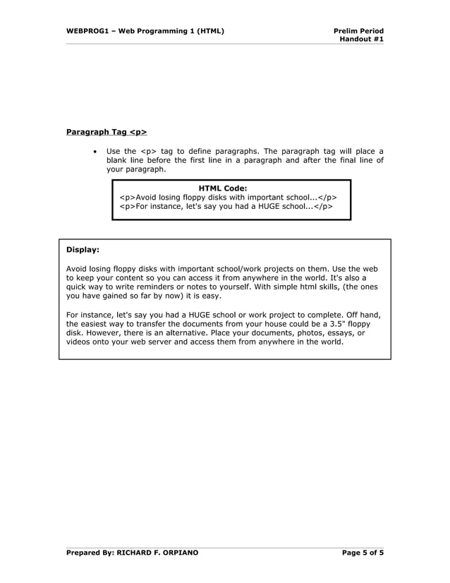 Handout1 intro to html | PDF