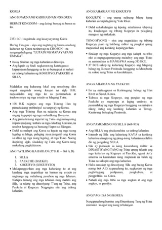 Ang Bansang Korea - Hand-out | DOCX