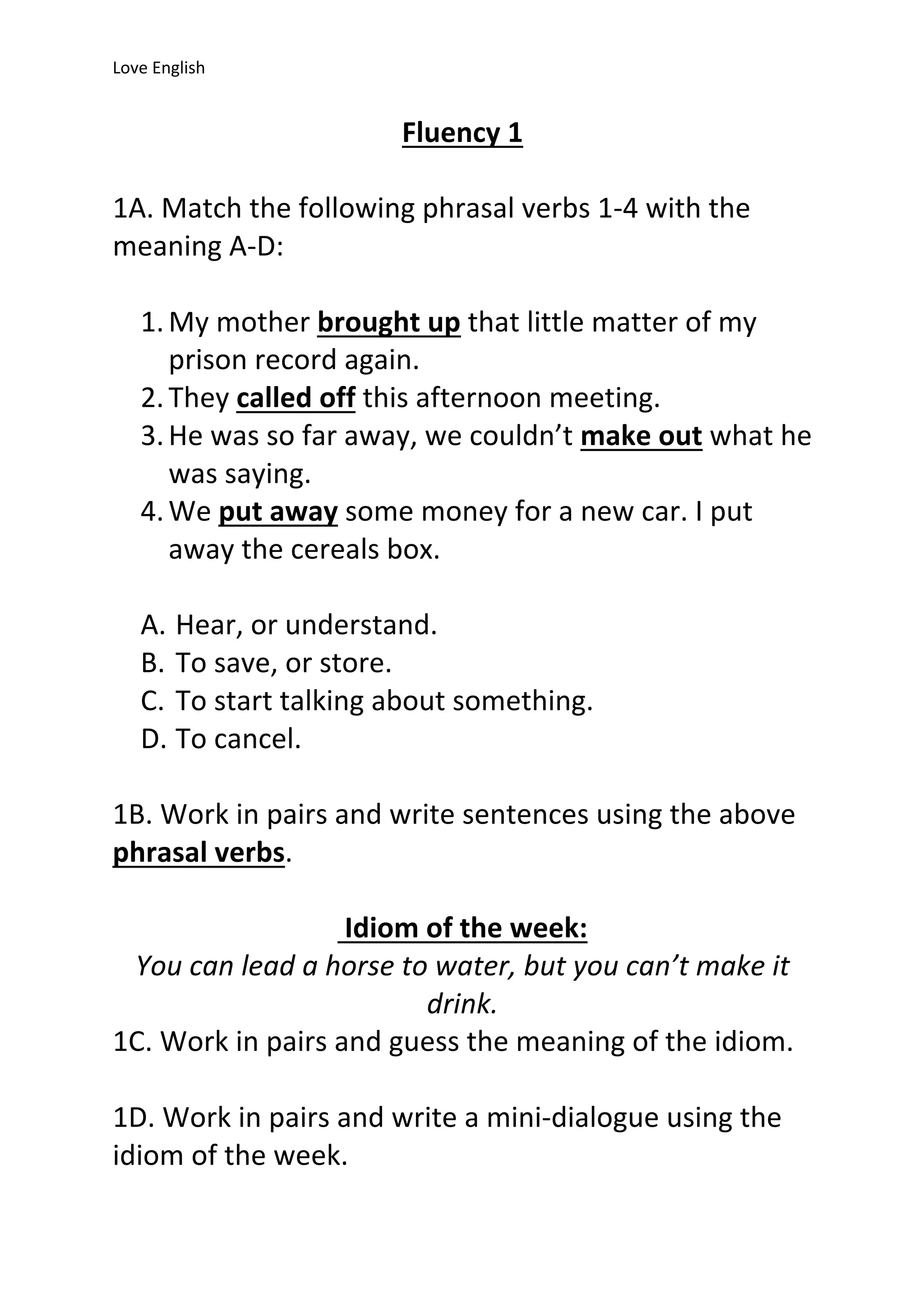 Fluency 1: Phrasal verbs | PDF