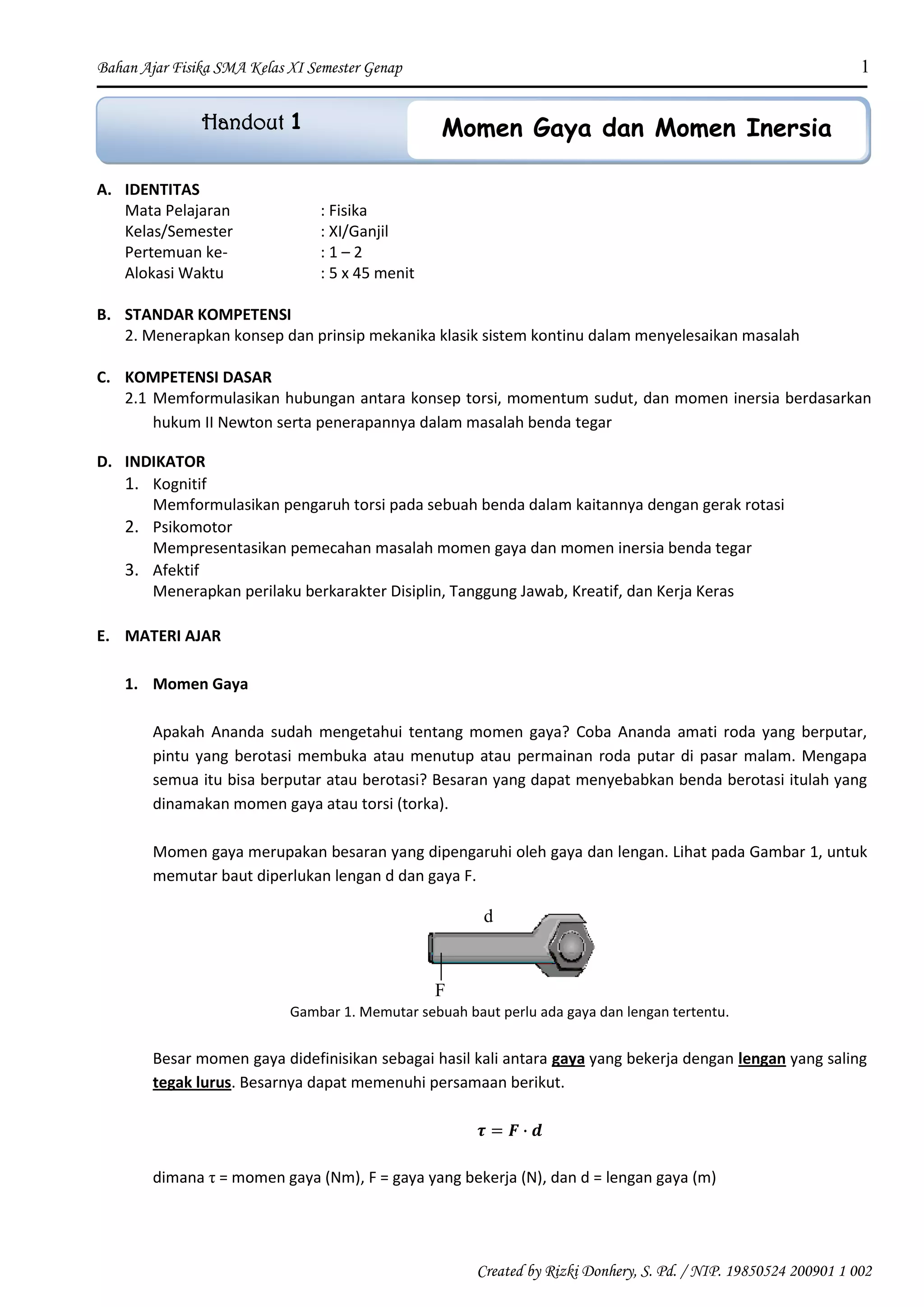 momen gaya dan momen inersia | PDF