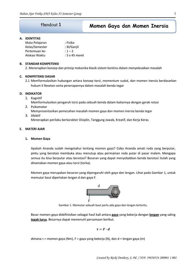 momen gaya dan momen inersia | PDF