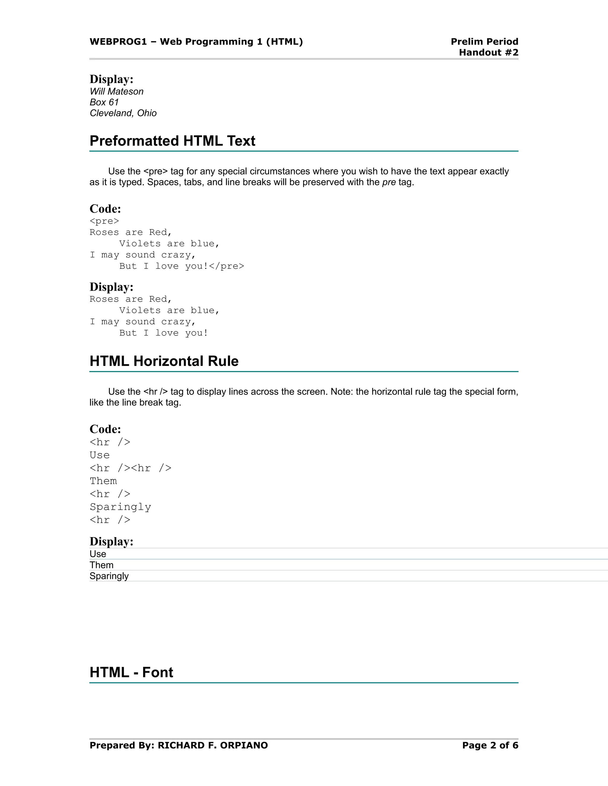 Handout2 formatting tags | PDF
