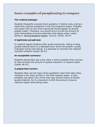 Handout #2 paraphrasing and documenting | DOC