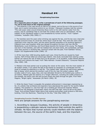 Handout #2 paraphrasing and documenting | DOC