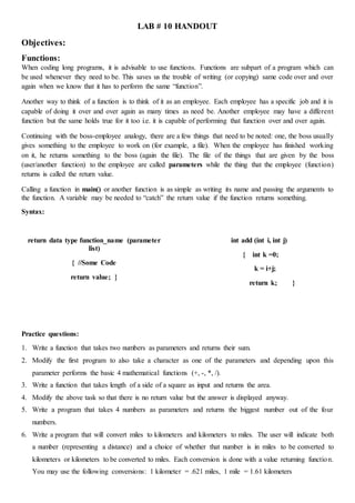 Handout # 3 functions c++ | PDF