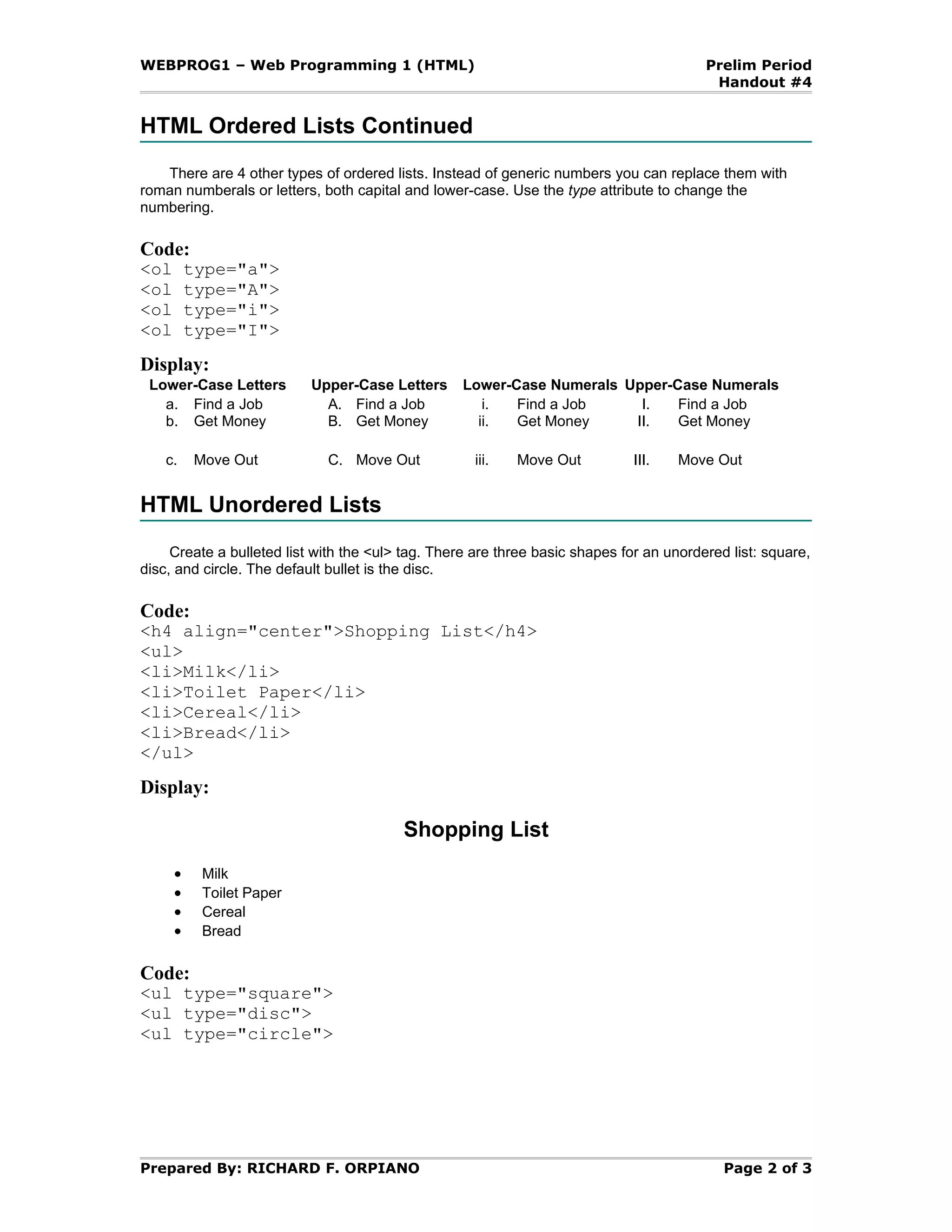 Handout4 lists | PDF
