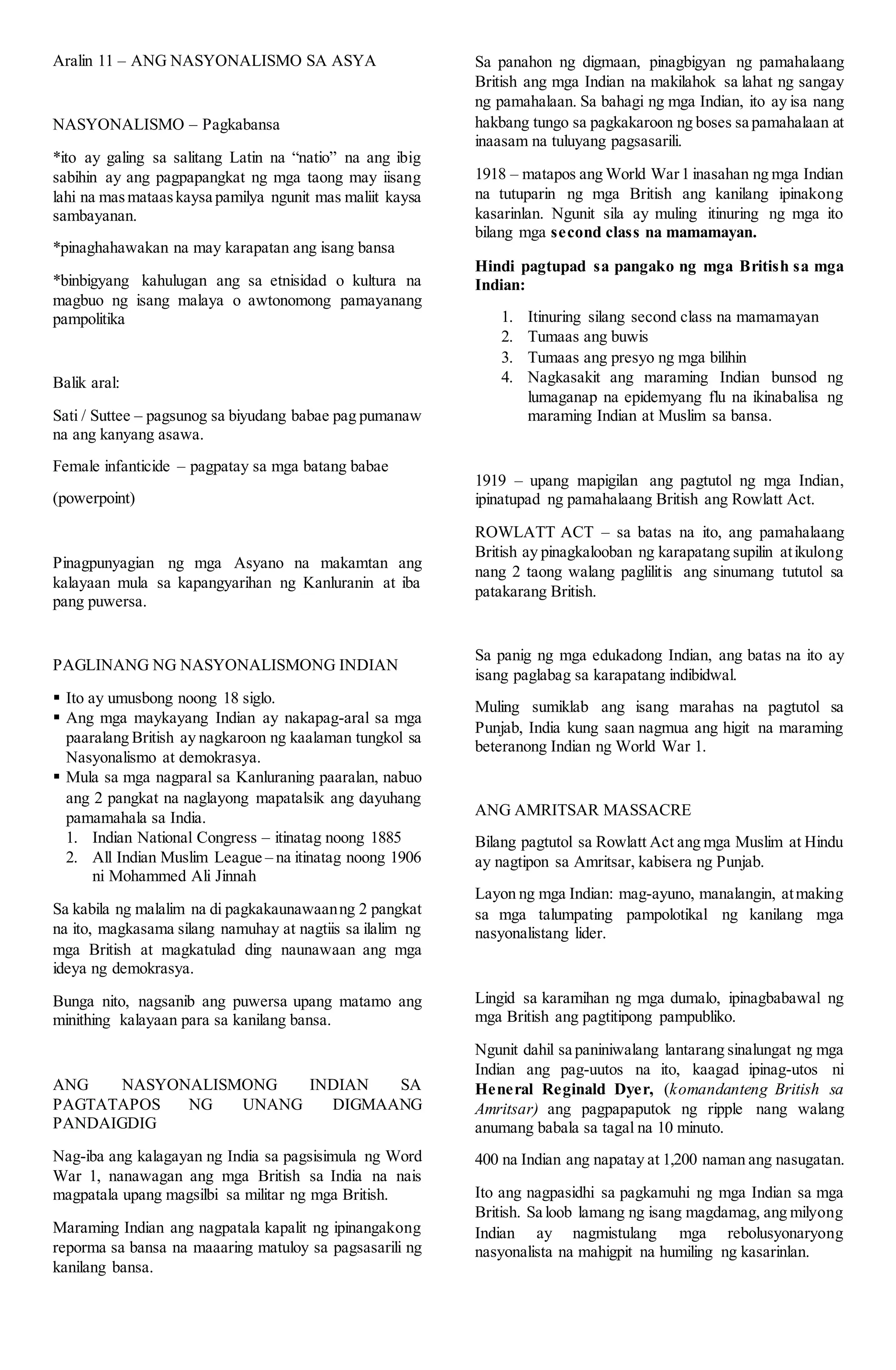 Ang Nasyonalismo sa Asya | DOCX