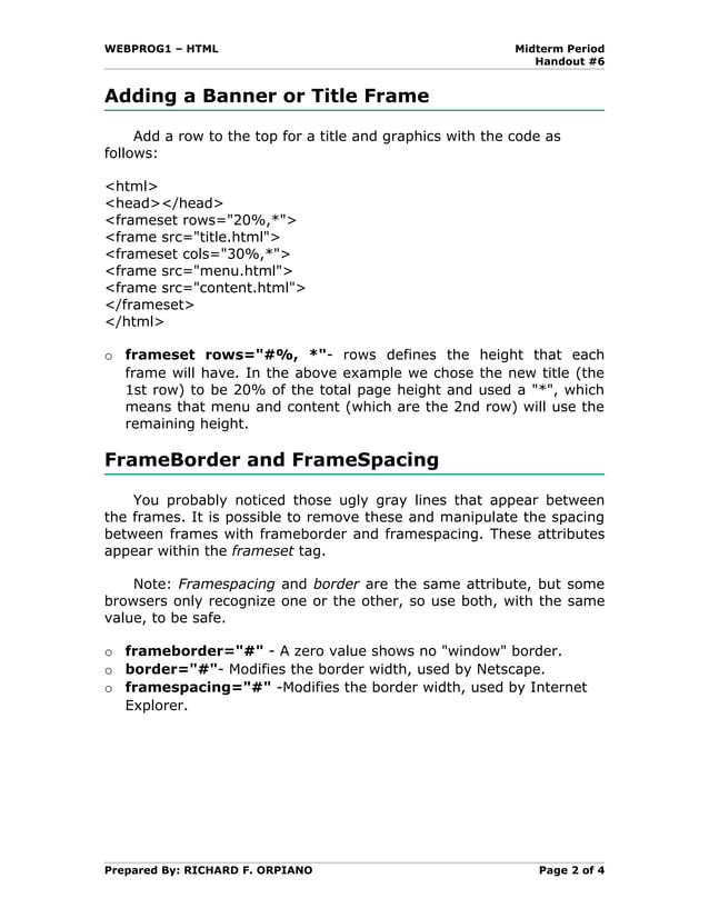 Handout6 html frames | PDF