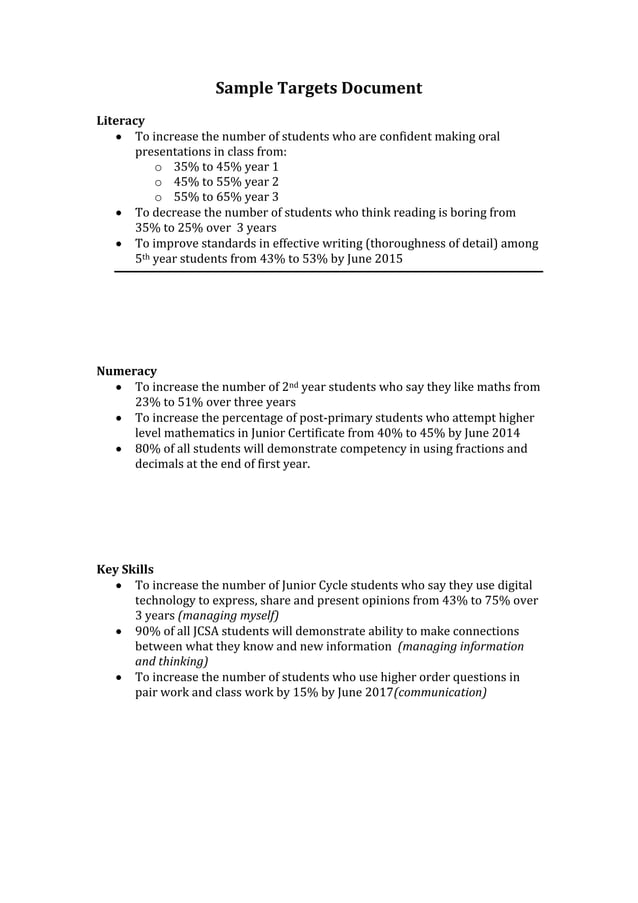 Handout 6: SSE case study school (sample targets) | PDF