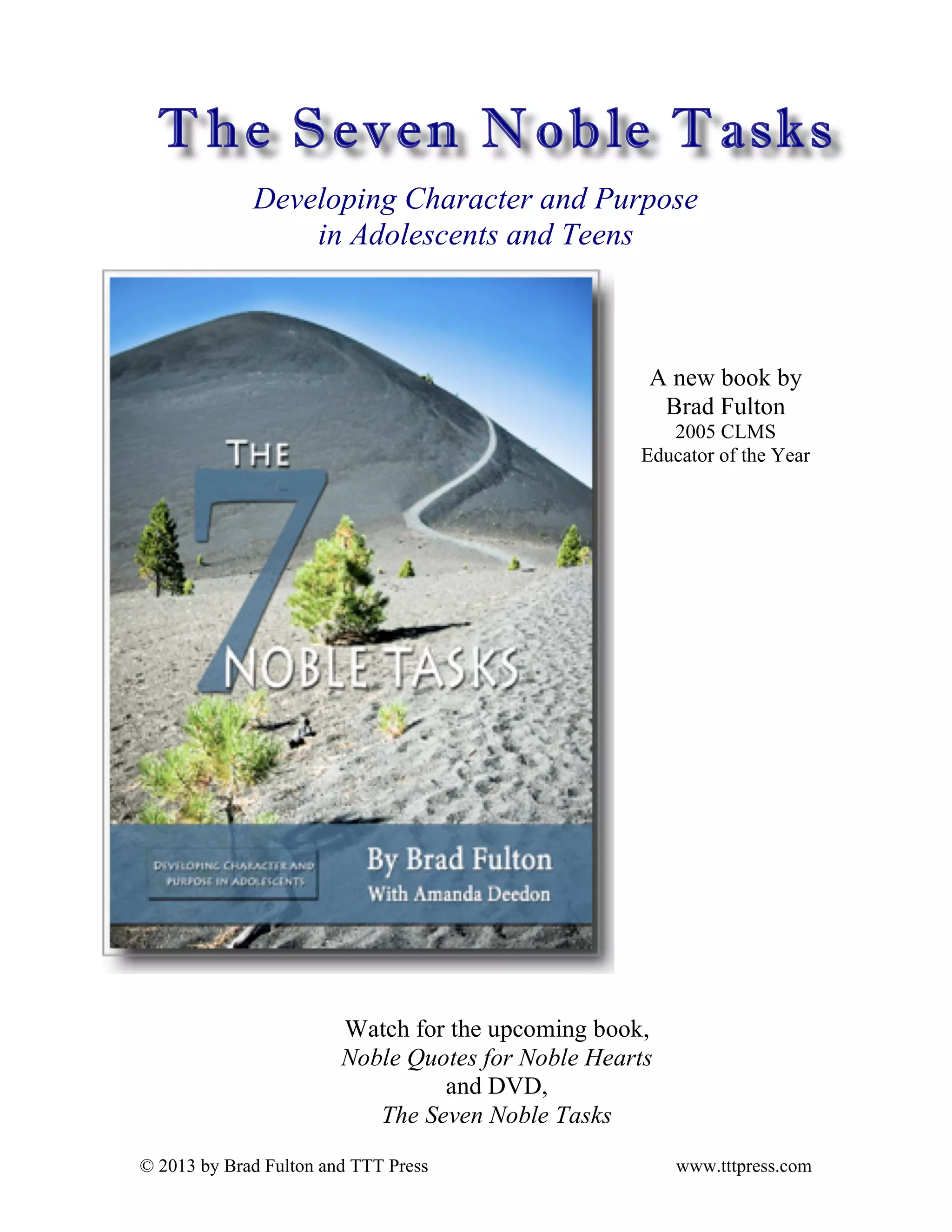 The Seven Noble Tasks- Developing Character and Purpose in Adolescents ...