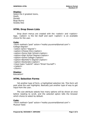 Handout7 html forms | DOC | Web Design and HTML | Internet