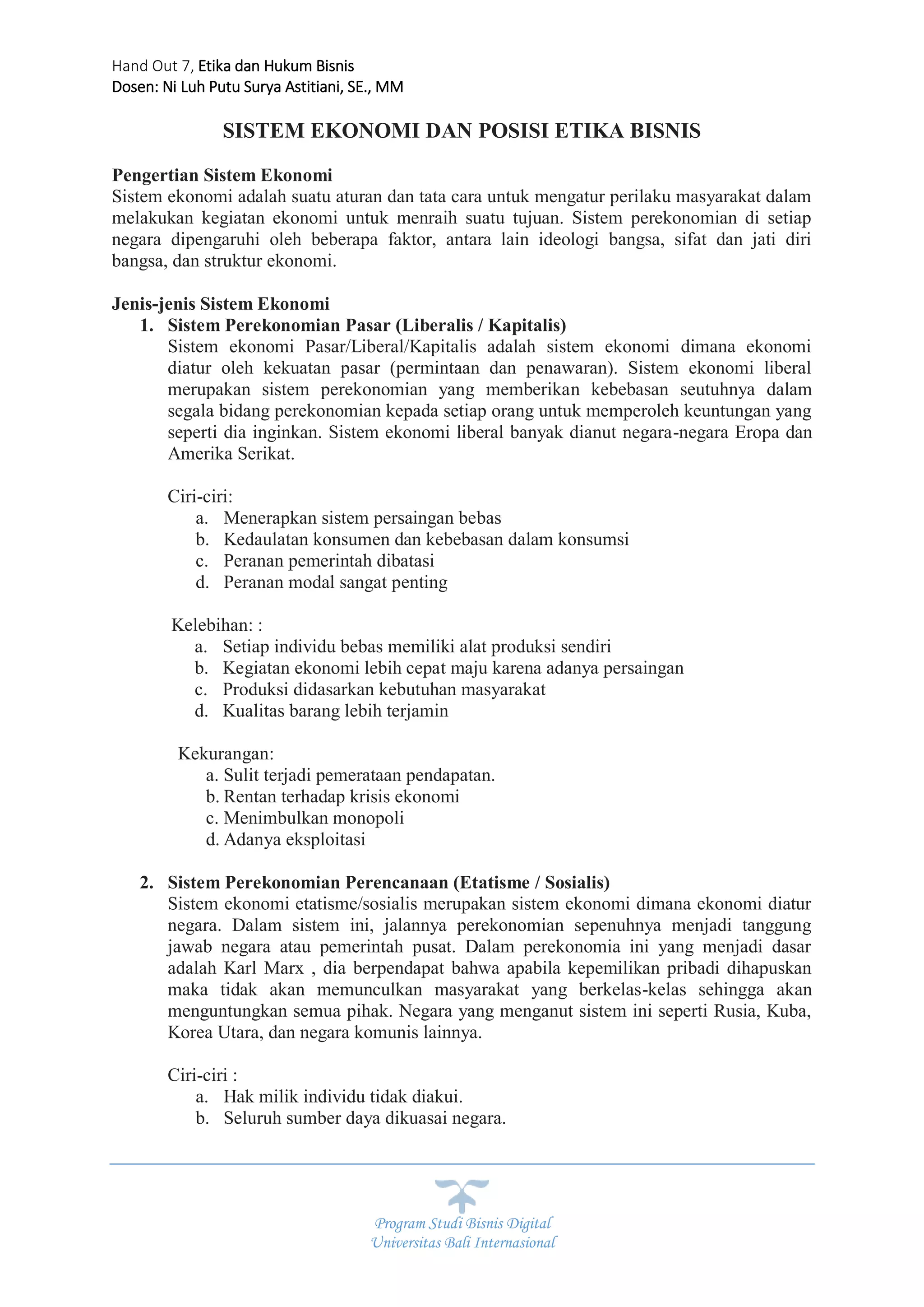 Handout 7 sistem etika pasar bebas | PDF