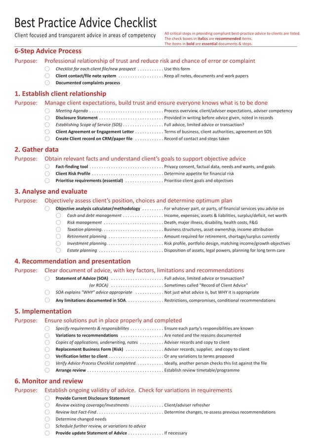 Best Practice Advice Checklist | PDF