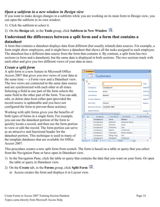 Handout creatingformsinaccess2007 | PDF
